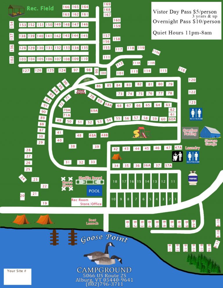 Site Map & Amenities - Goose Point Campground LLC